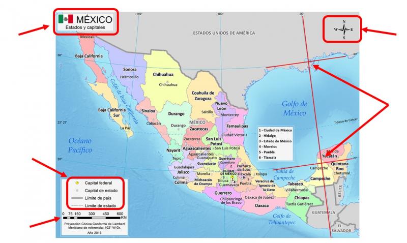 Print Map Quiz: Elementos de los mapas (geografía - 4º - Educación ...
