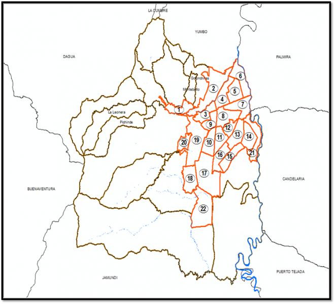 Print Map Quiz: MAPA_DE_CALI_corregimientos (geografía - 2º - Primaria ...