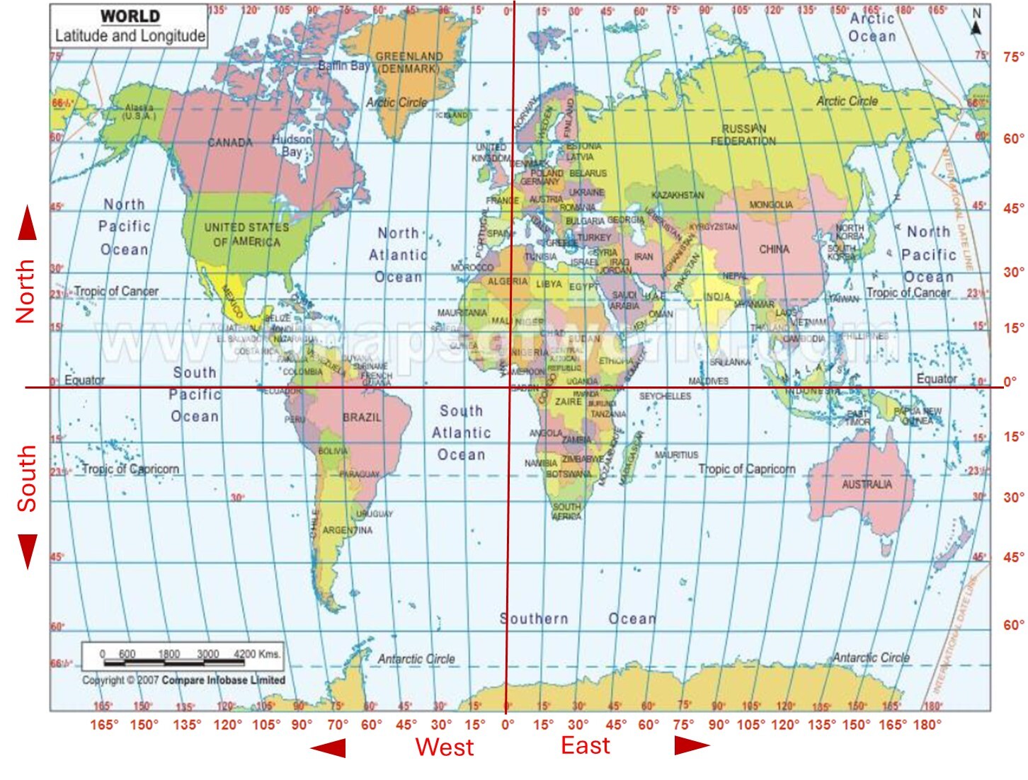 Print Map Quiz: Coordinates: Longitude and Latitude (1º - Educación ...