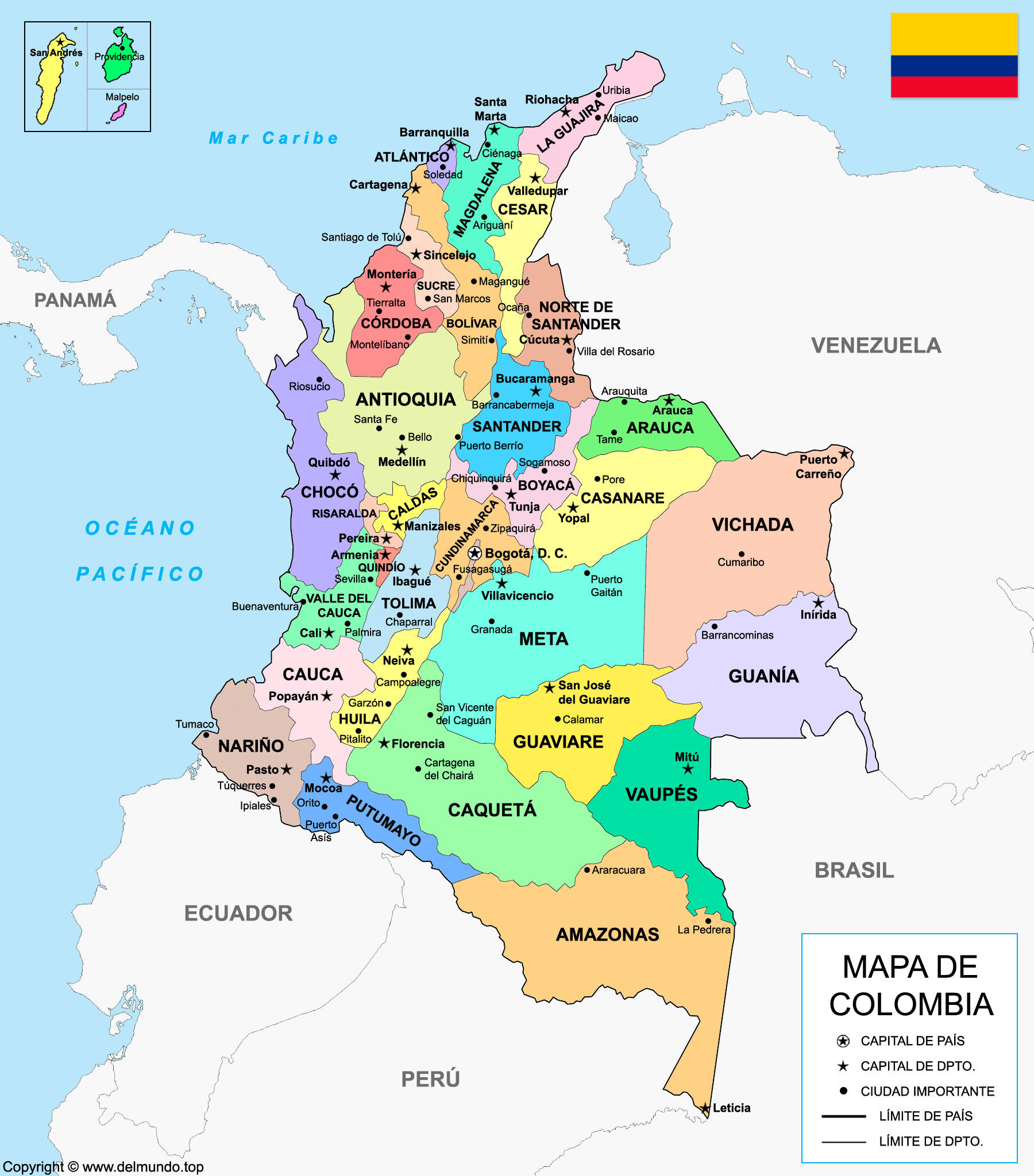 Mapa Interactivo: MAPA POLICO DE COLOMBIA (geografía - 3º - Primaria)