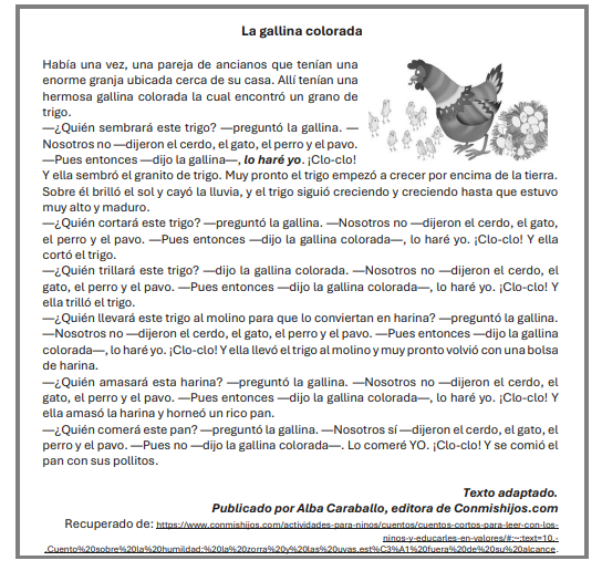 Quiz: La gallina colorada: quiz