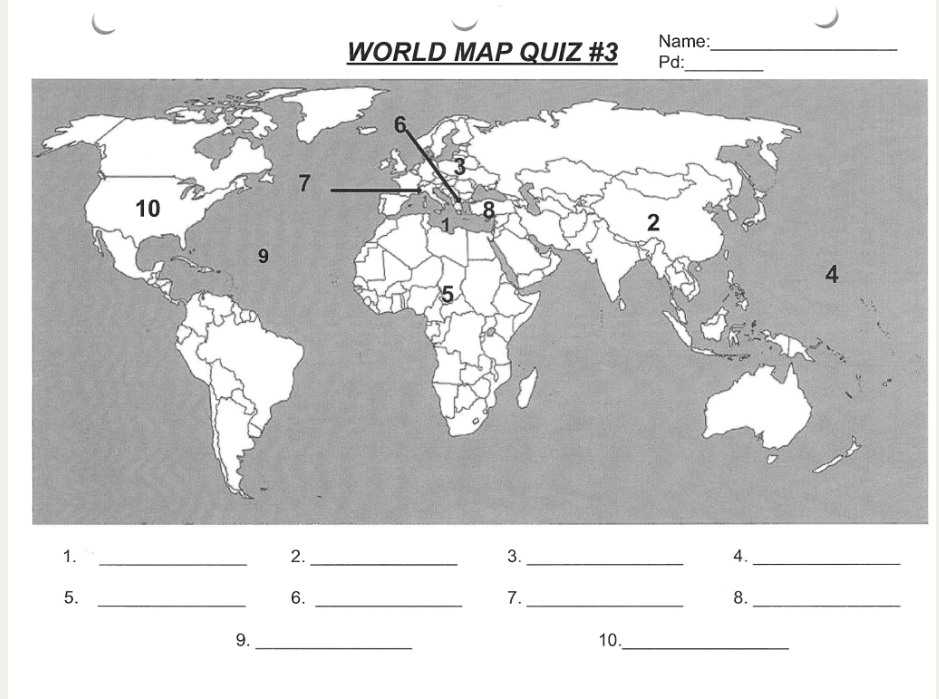 Map Quiz: 7th Grade World Map #3