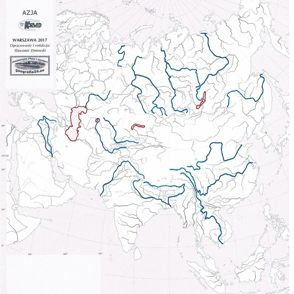 Map Quiz: Map Azji - Rzeki, Jeziora, Morza i inne wody (geography)