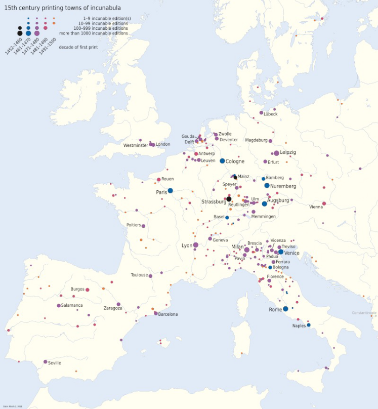 Map Quiz: 15th Cent. Printing Towns