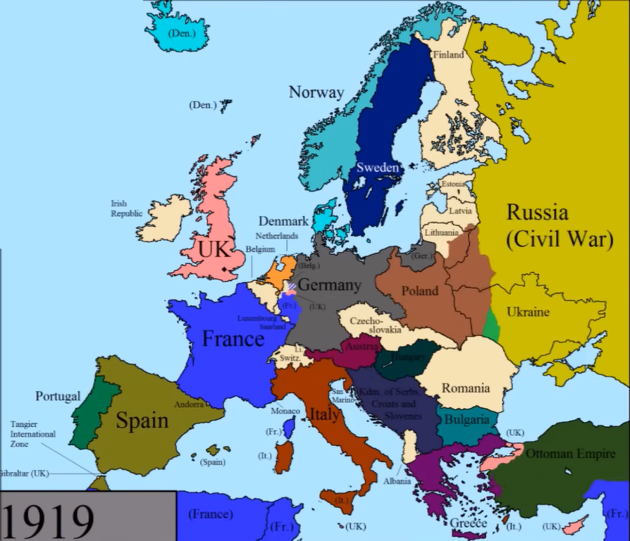 Mapa Interactivo: Europe at 1919 (after Treaty of Versailles)