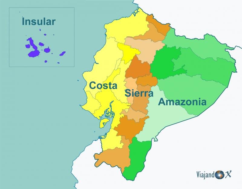 Mapa Interactivo: Las regiones del Ecuador con sus provincias y capitales.