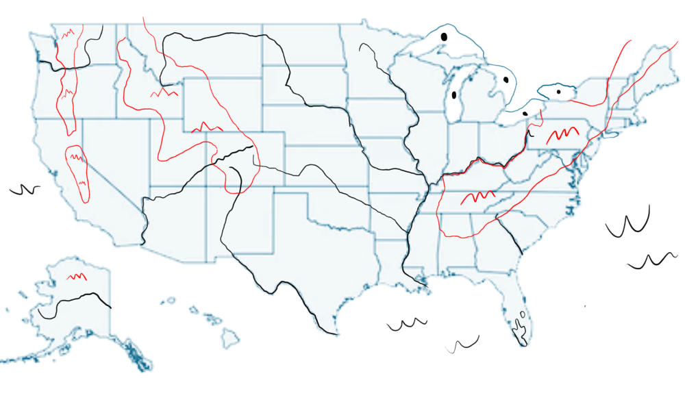 Map Quiz: APHUMAN USA land forms map quiz (geography - usa)