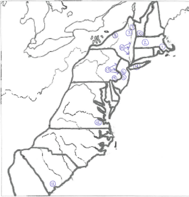 Map Quiz: Battles and Landmarks - 13 colonies
