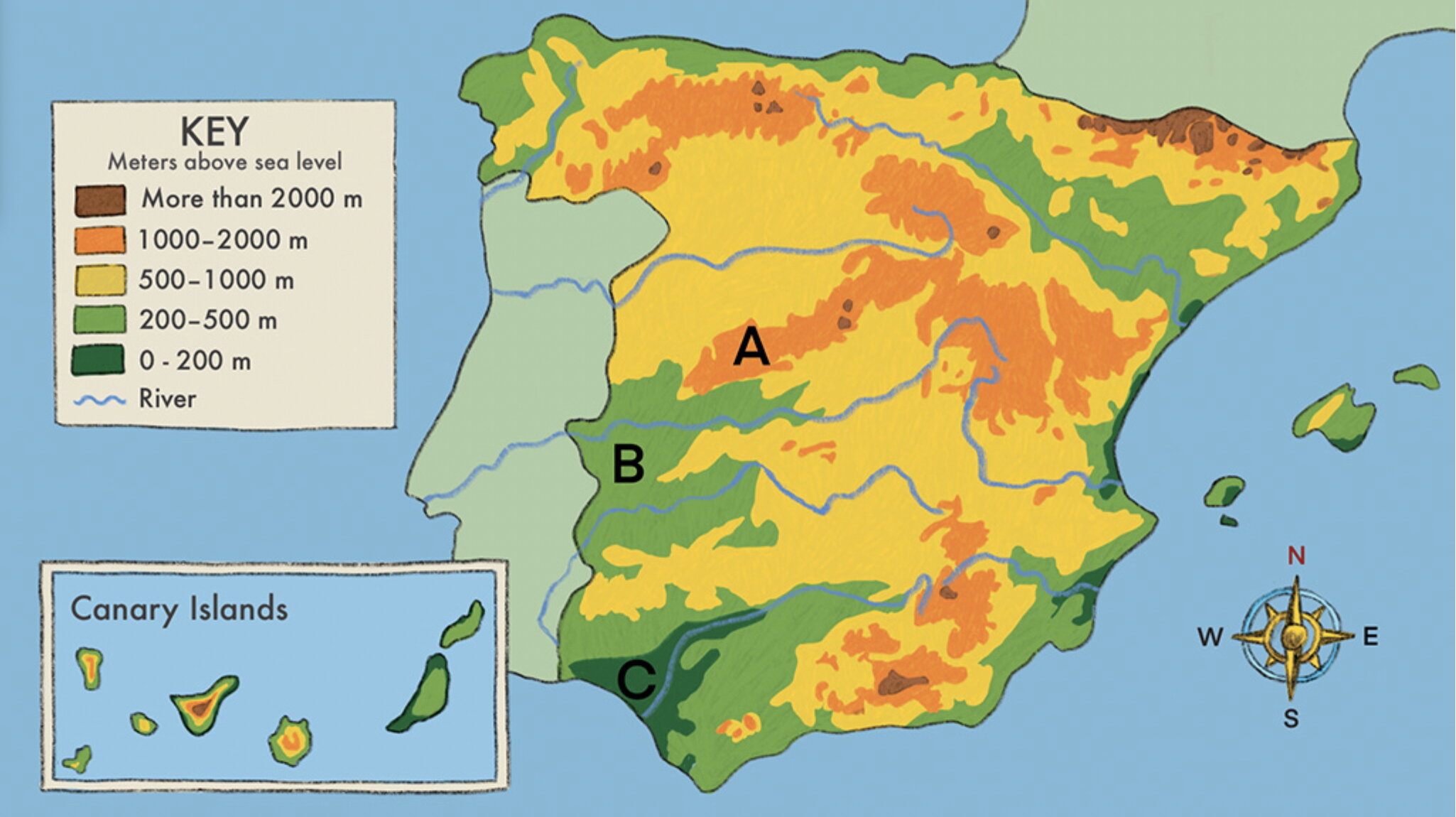 Map Quiz: Relief map and key