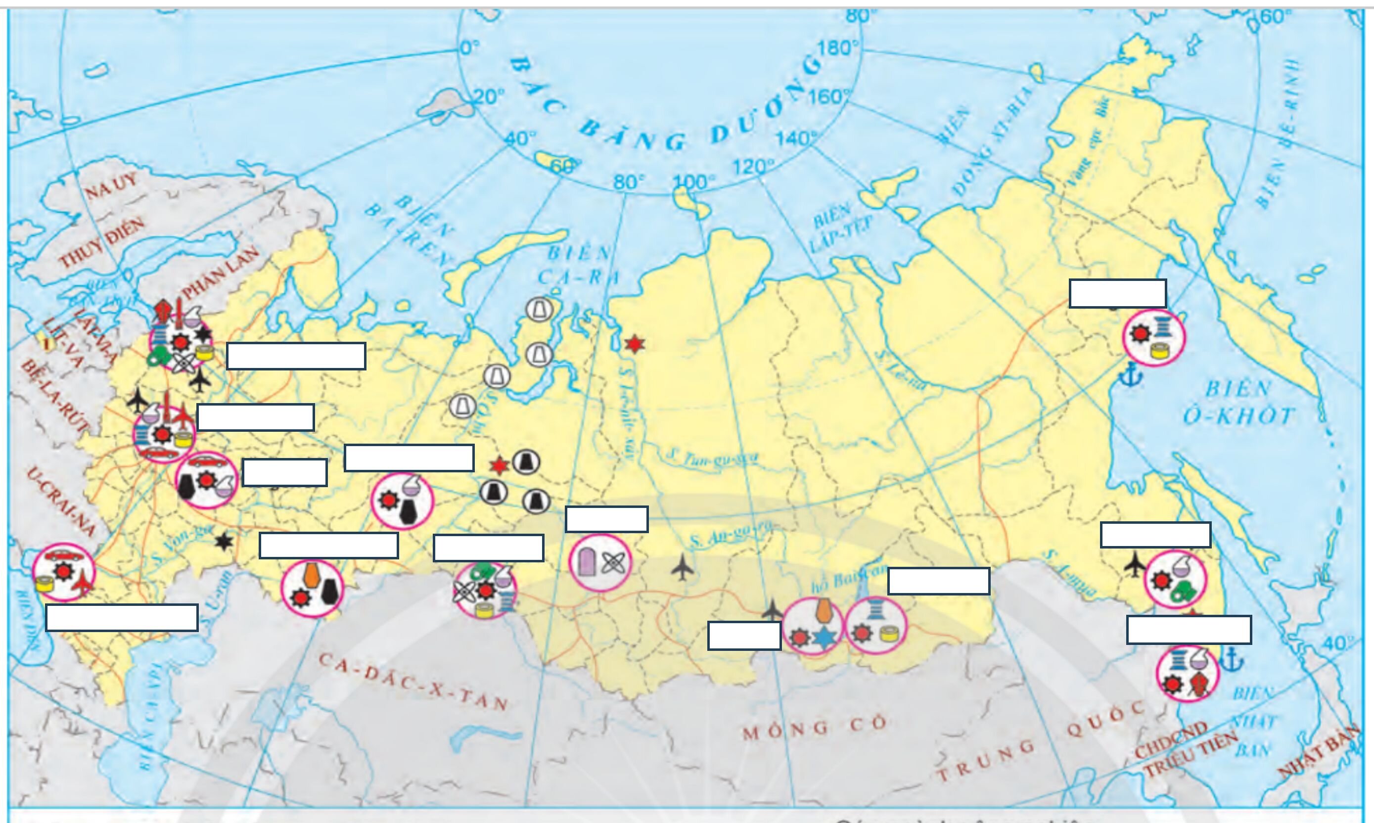 Map Quiz: Ghép đúng tên các trung tâm công nghiệp của LB Nga